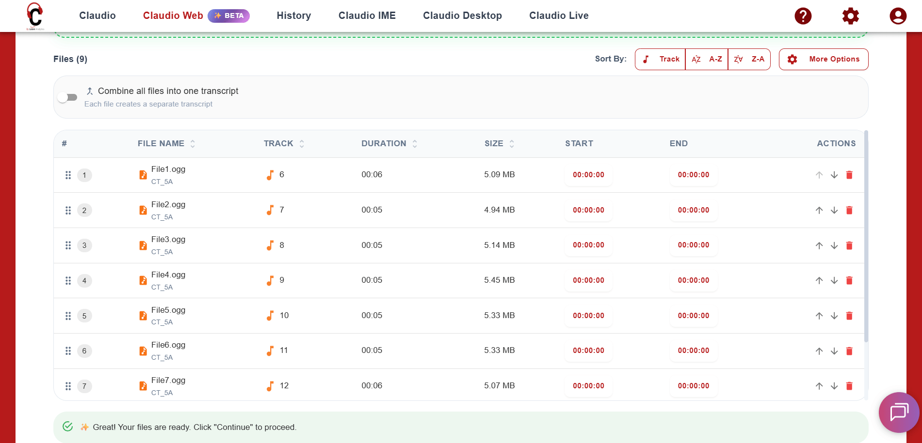 How do I submit transcript on the basis of track number?