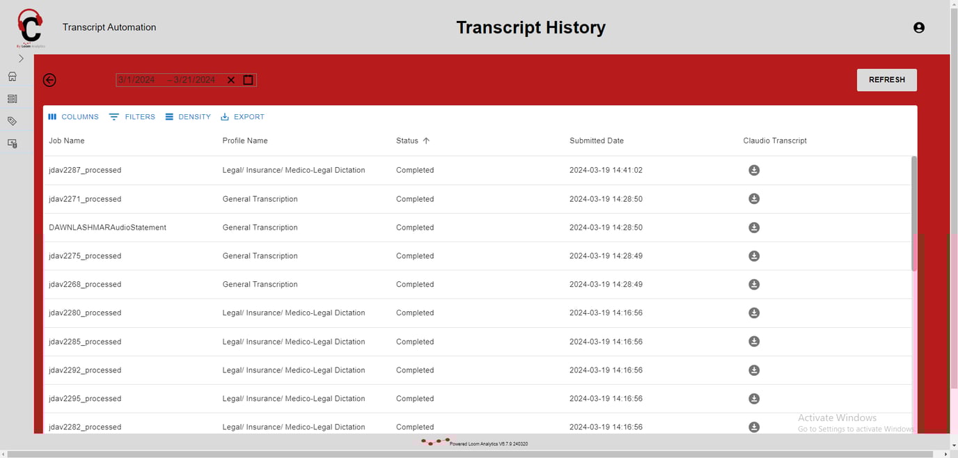 What is the Transcript History Report?