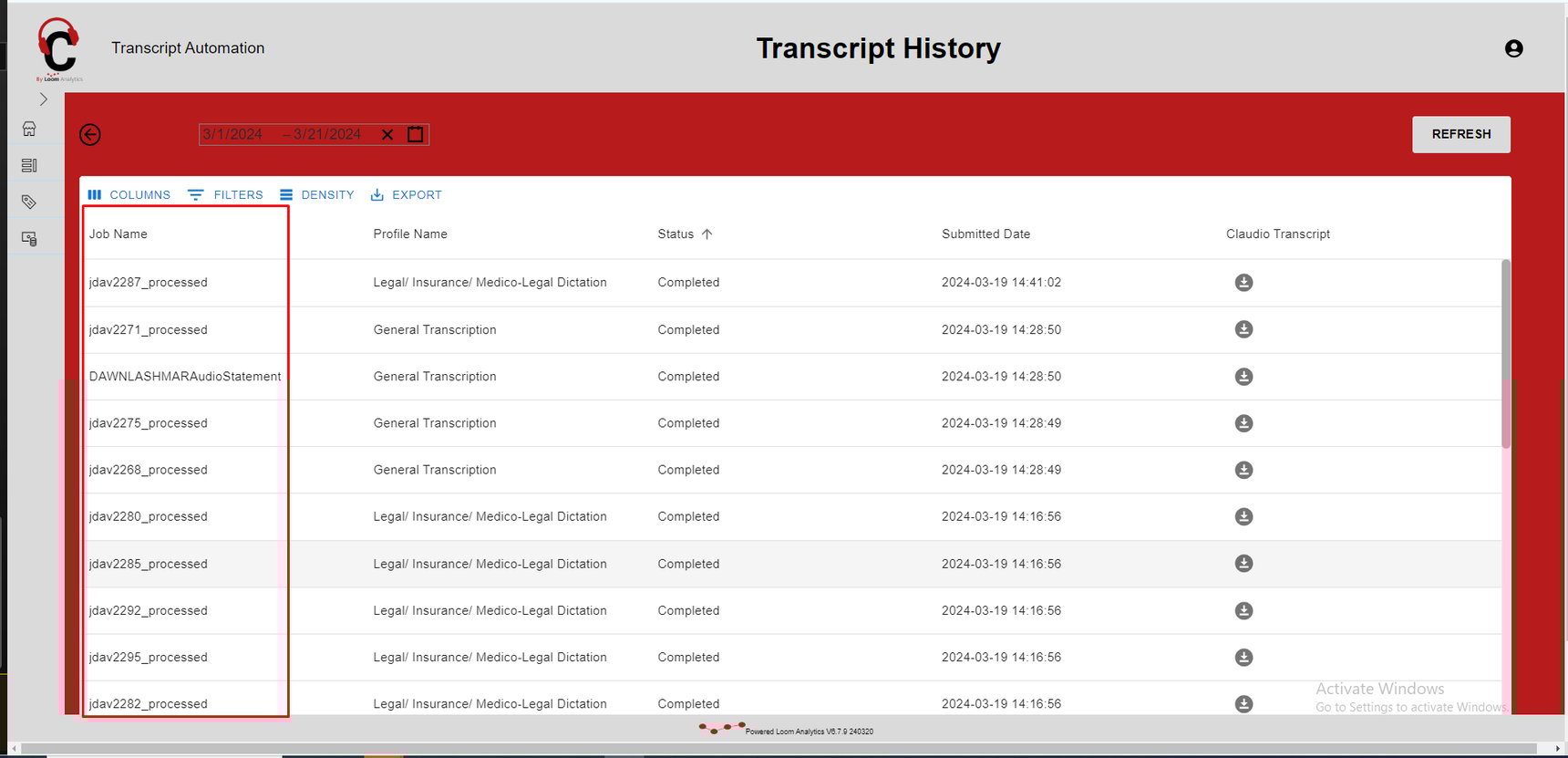 What is the Transcript History Report?