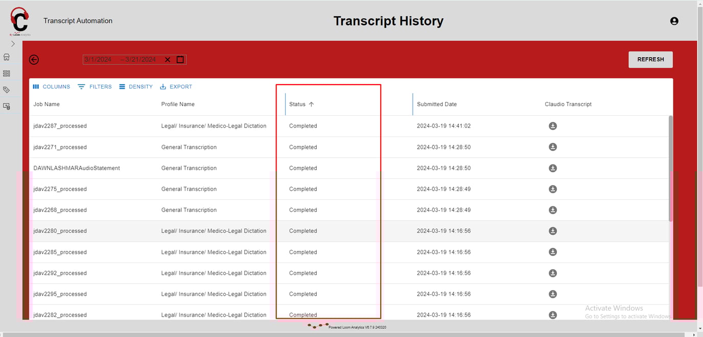 What is the Transcript History Report?